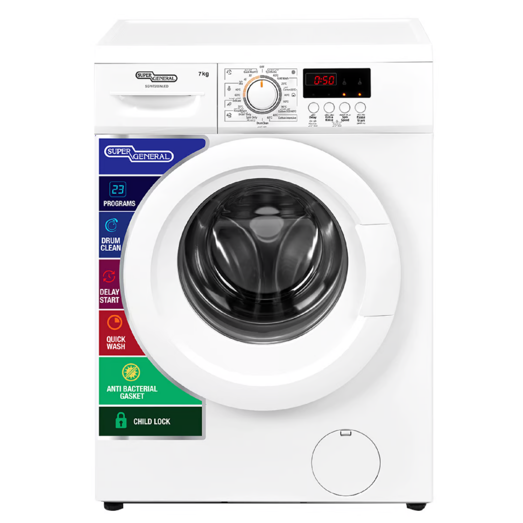 SUPER GENERAL 7KG FRONT LOAD WASHING MACHINE SGW7200NLED – AJE Emporium